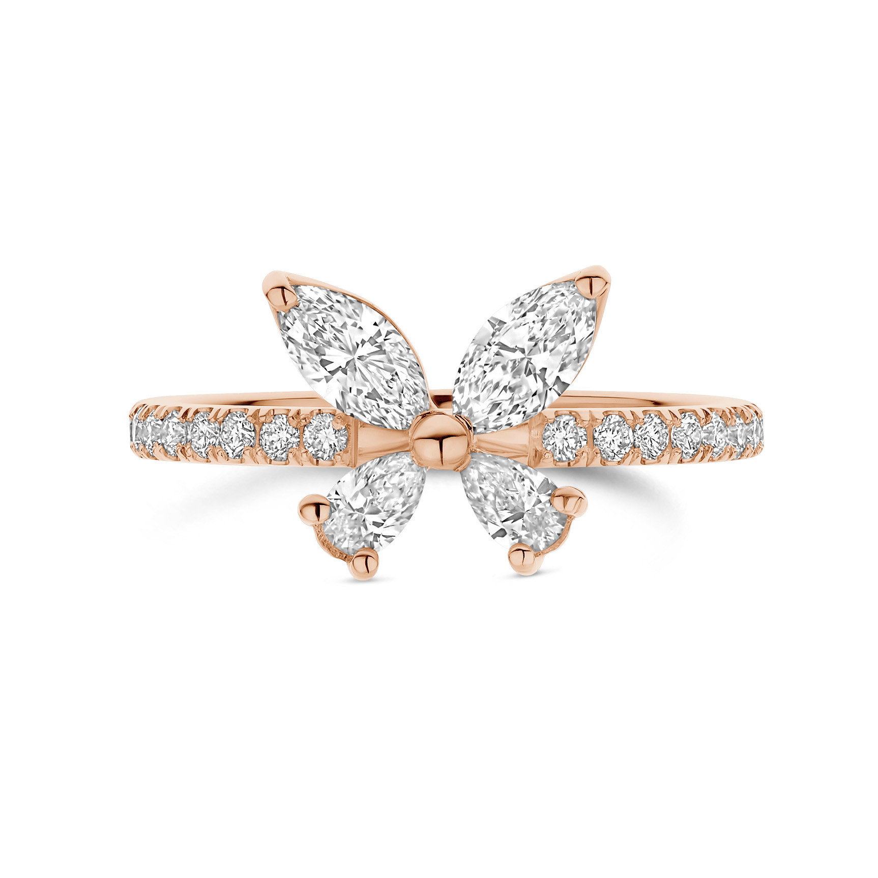 Butterfly ring with Marquise and Pear cut Diamond Wings - BAUNAT